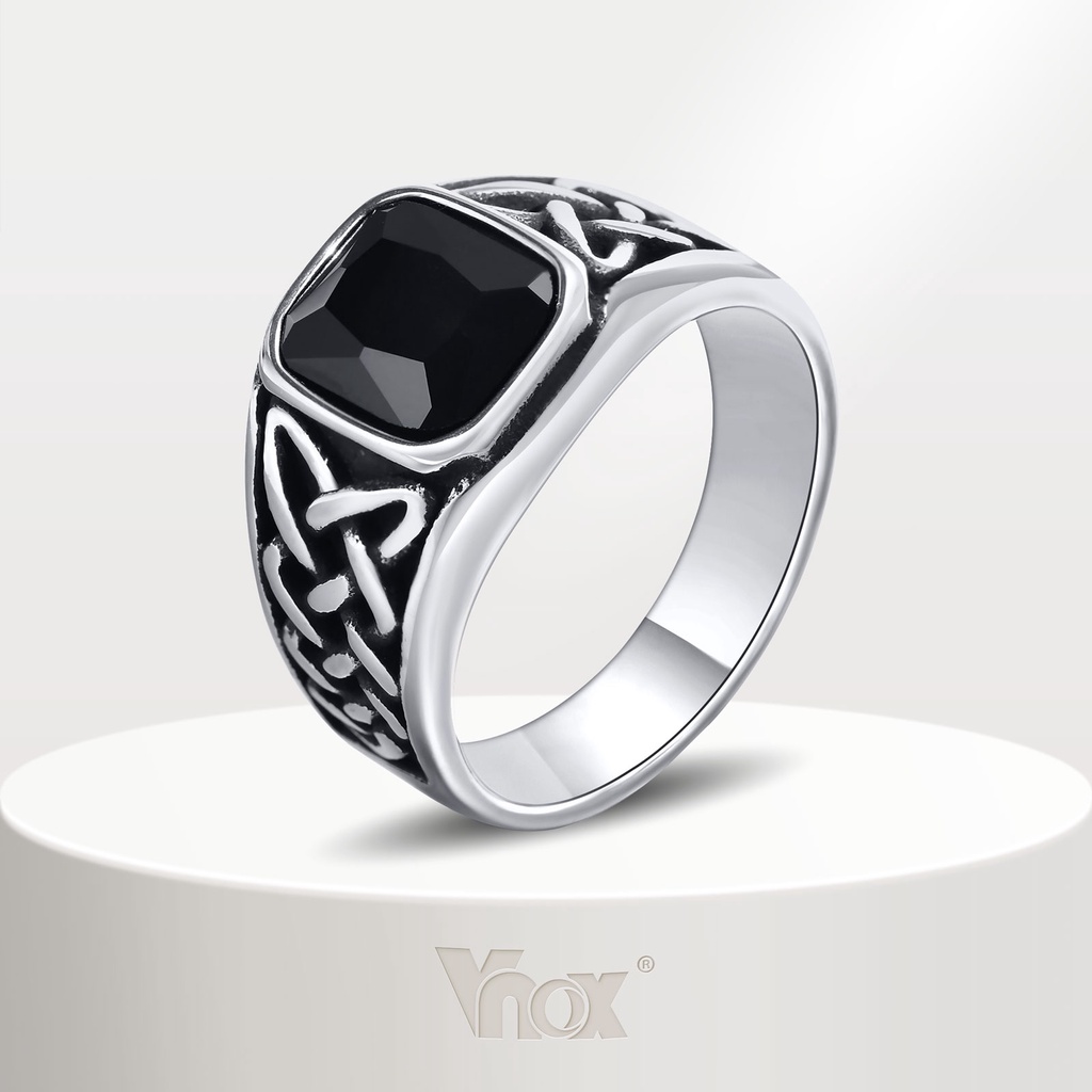 Vnox Men's Stainless Steel Ring, Full Light Square Black Glass Celtic ...