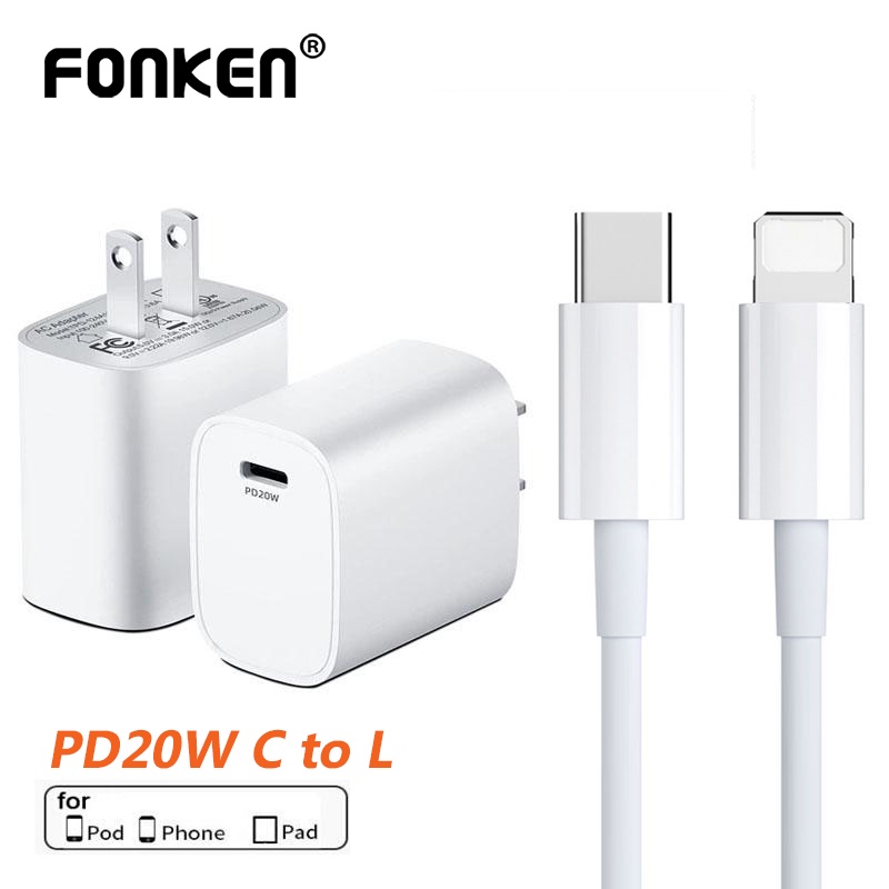 Fonken PD 20W USB-C Power Adapter With USB PD Cable Cord US Plug ... Fonken PD 20W USB-C Power Adapter With USB PD Cable Cord US Plug ...