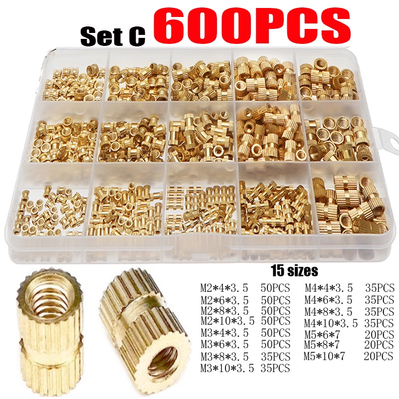 1 Box 200/500/600pcs M2 M2.5 M3 M4 M5Solid Brass Copper Injection Molding Knurl Insert Nut ...