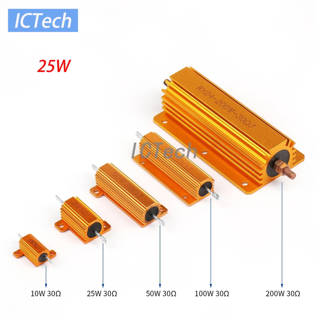 RX24 Wirewound Resistor 25W Aluminum Power Metal Shell Case 1R 2R 4R 5K ...