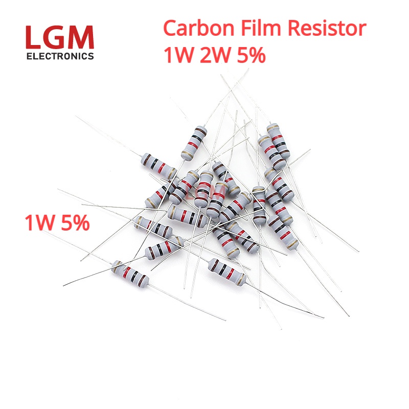 500Pcs 1W 2W 5% Carbon Film Resistor 1R-1M 1R 10R 22R 47R 51R 100R 1K 2K 4.7K 10K 22K 47K 100K ...