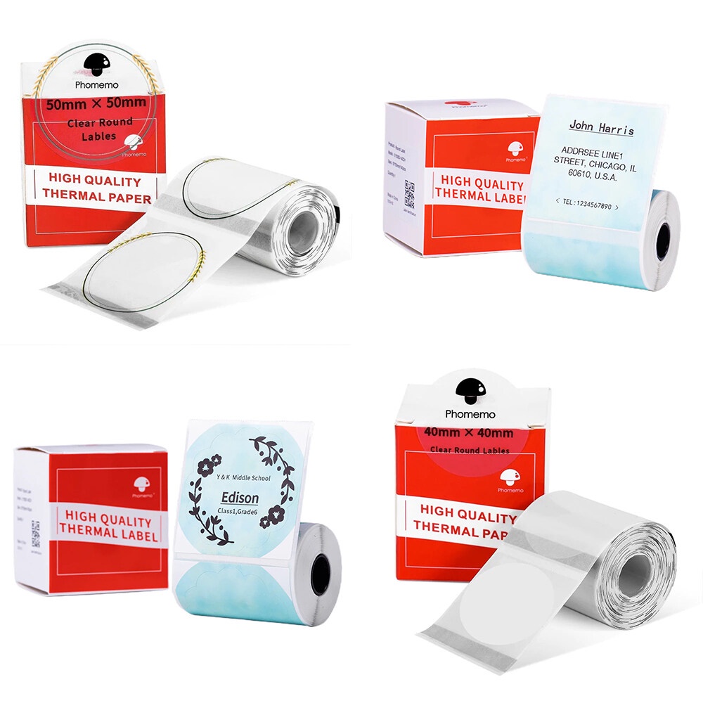 Phomemo Self-Adhesive Label Paper for Phomemo M110/M200 Label Printer Sticker Transparent Round ...
