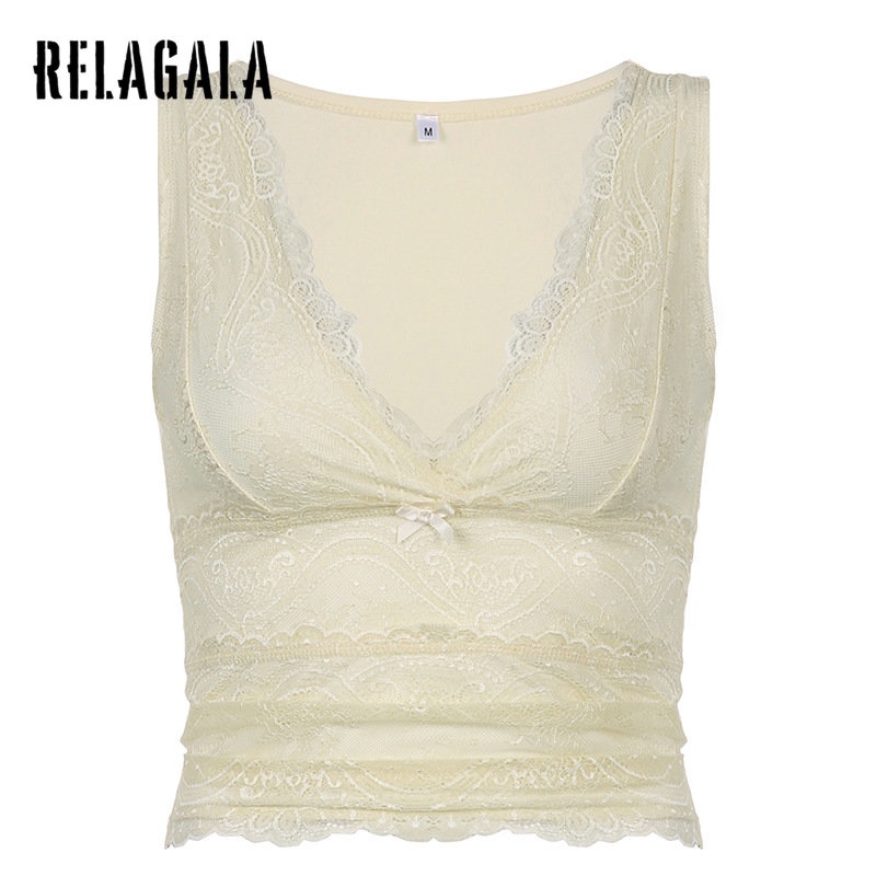 Relagala Womens 2023 New Sexy Slim Solid Color Wide Lace Trimmed Bow