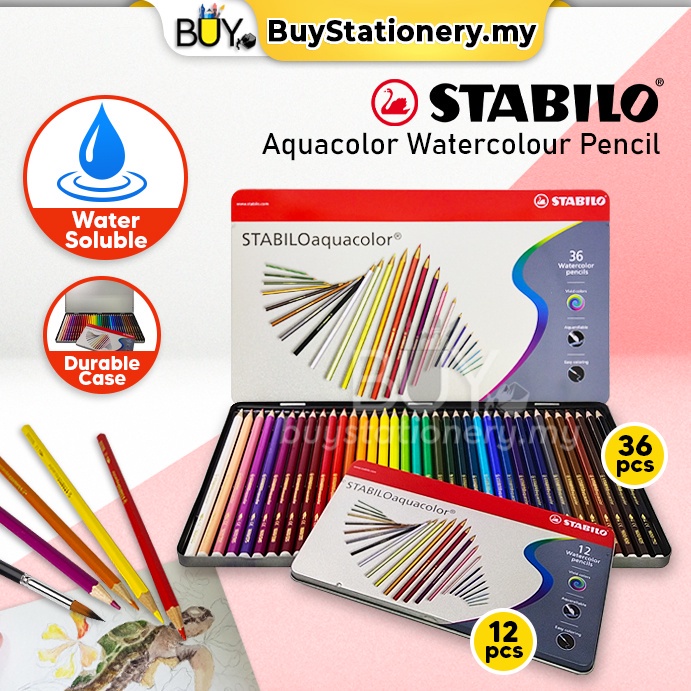 Stabilo Aquacolor Water Colour Pencil Set Pensel Warna -(BOX) Color ...