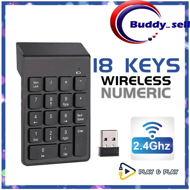 18 Keys Wireless Number Pad Keyboard With 2.4G USB Receiver Numeric ...