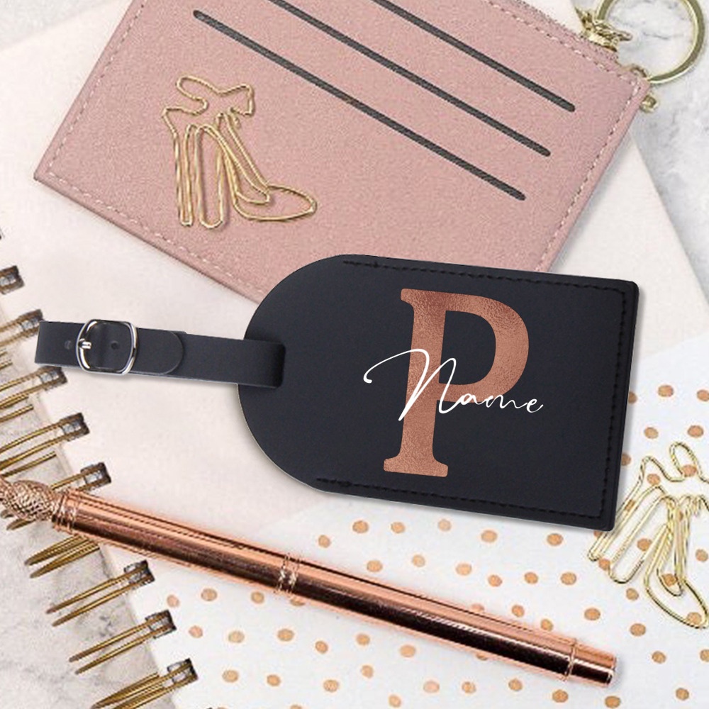 Personalised Initial with Name Monogram Luggage Tag PU Leather for Suitcase Baggage Handbag Tags ...