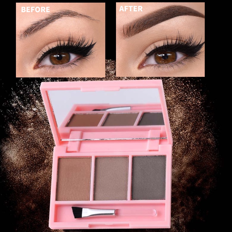 3 Colors Eyebrow Powder with Brush Waterproof Natural Eyebrow Brush Fit ...