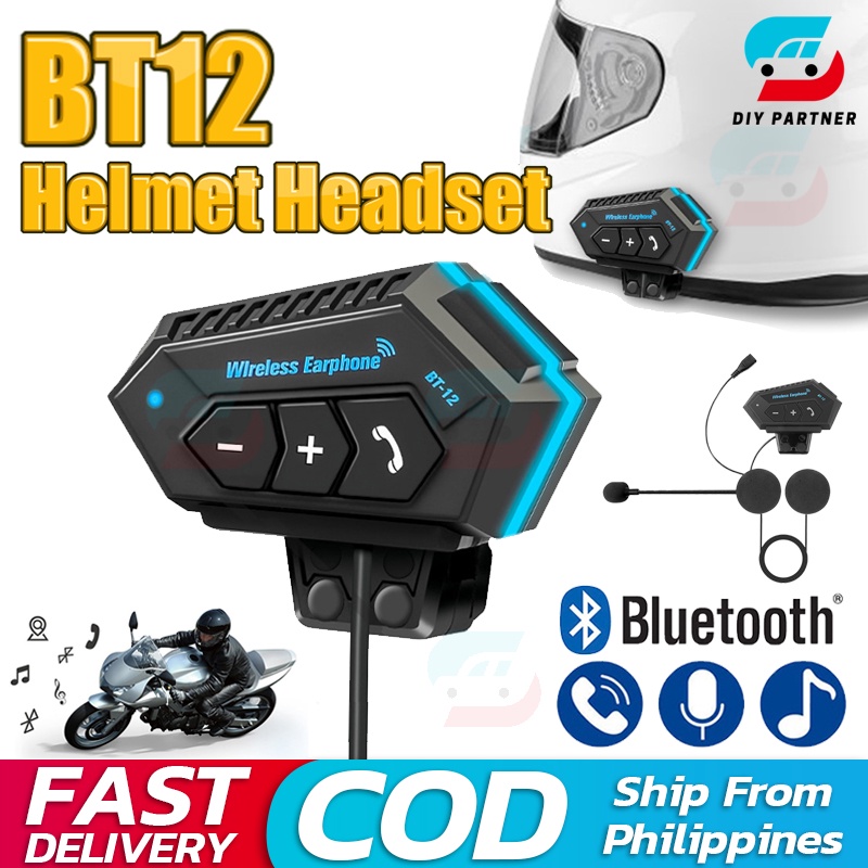 BT12 Bluetooth5.0 Motorcycle Helmet Headset Waterproof Bass Sound ...