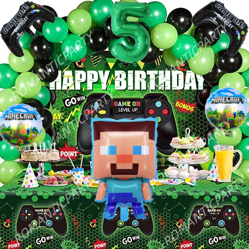 Minecraft Birthday Party Minecraft Balloon Number HBD Banner Cake ...