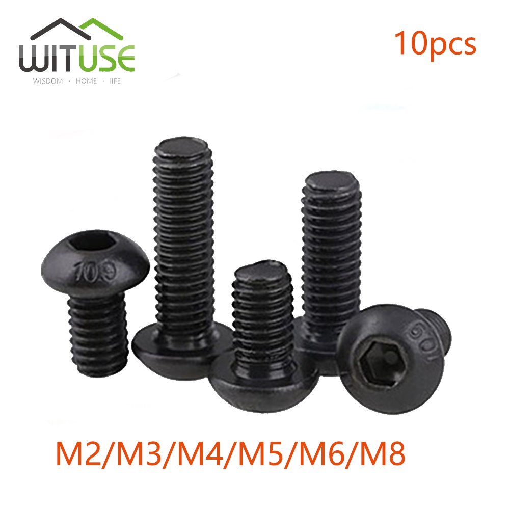 10pcs M2 M2.5 M3 M4 M5 M6 M8 304 A2 Round Stainless Steel or Black 10.9 Grade Hex Socket Button ...