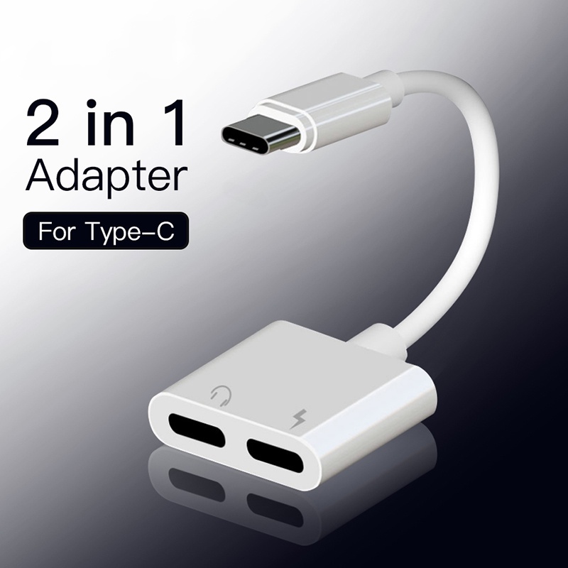 2IN1 Type-C Splitter Adapter 3.5MM Audio Headphone Cable Converter USB ...
