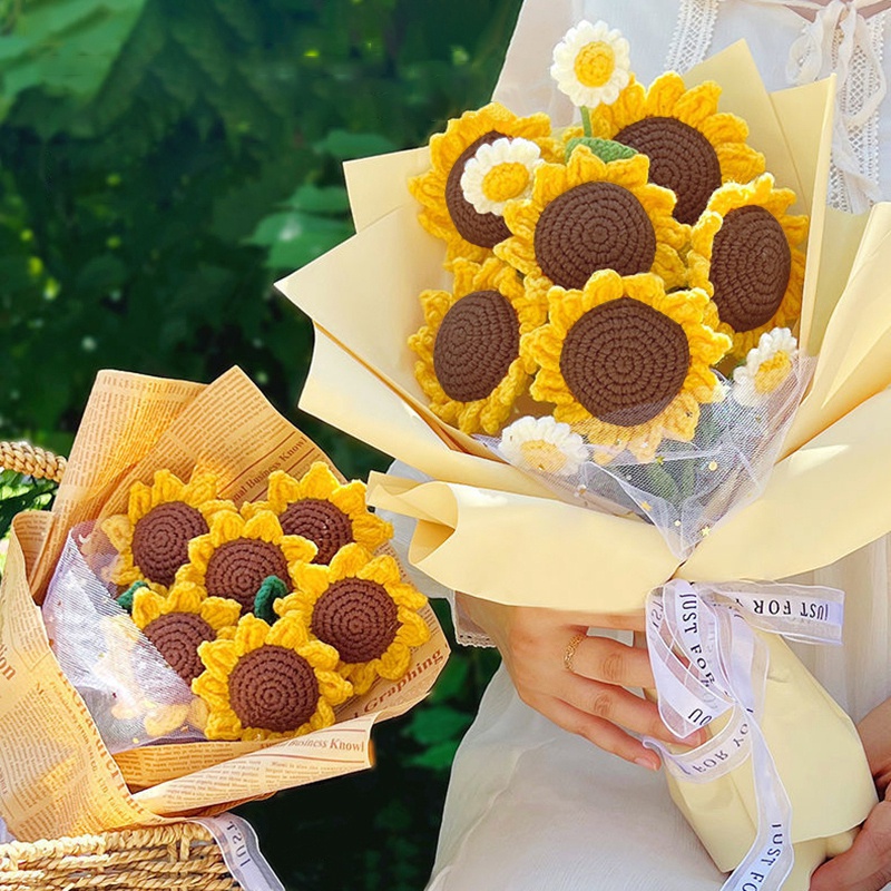 Ins Crochet Sunflower Flower DIY Knitted Bouquet Mother's Day Gift ...