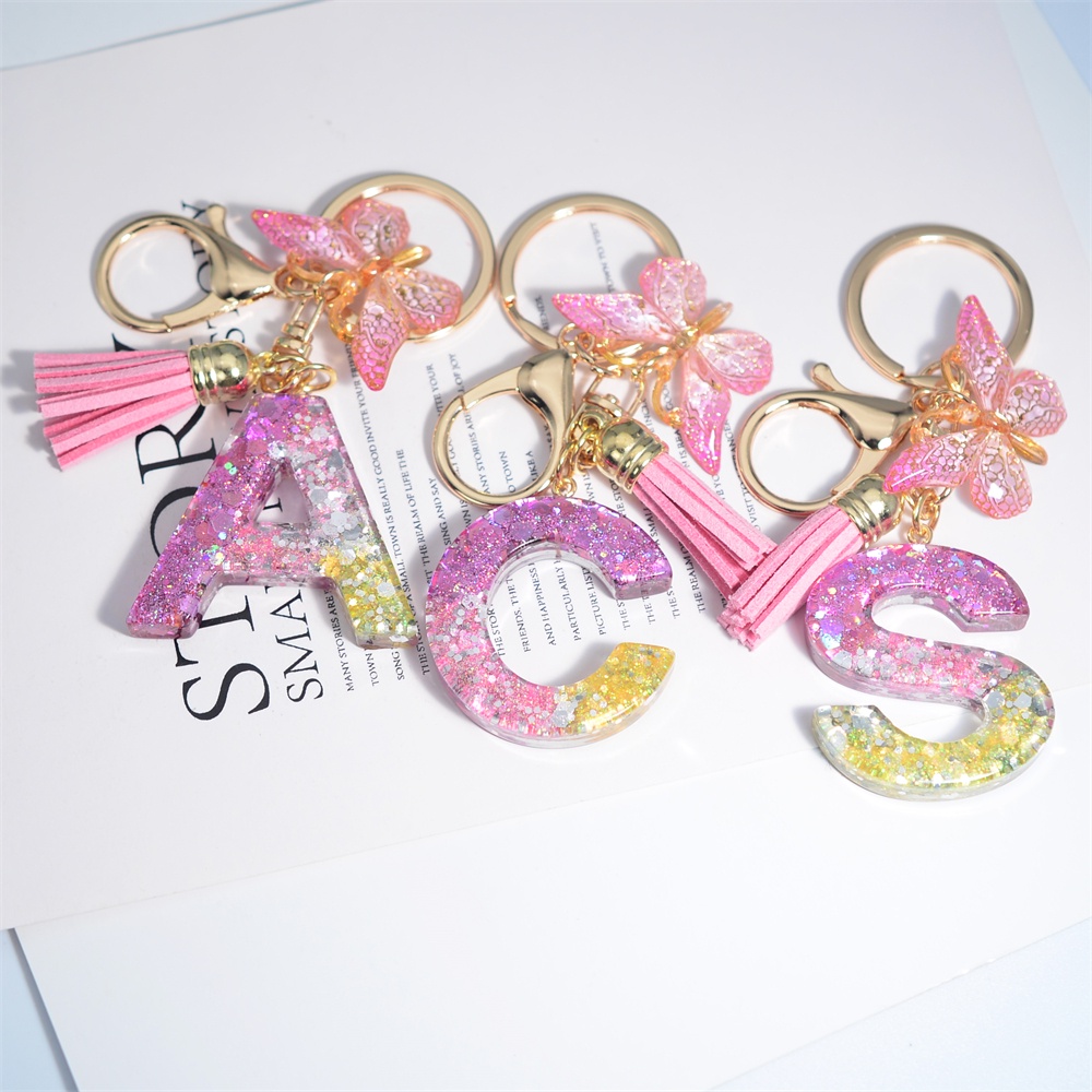 1Pcs Exquisite Butterfly 26 Letter Keychains Gradient A-Z Alphabet ...