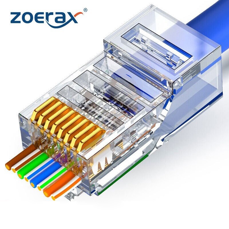 ZoeRax CAT6a Cat6 CAT5e Pass Through RJ45 Modular Plug Network Connectors UTP 30μ Gold-Plated 1 ...