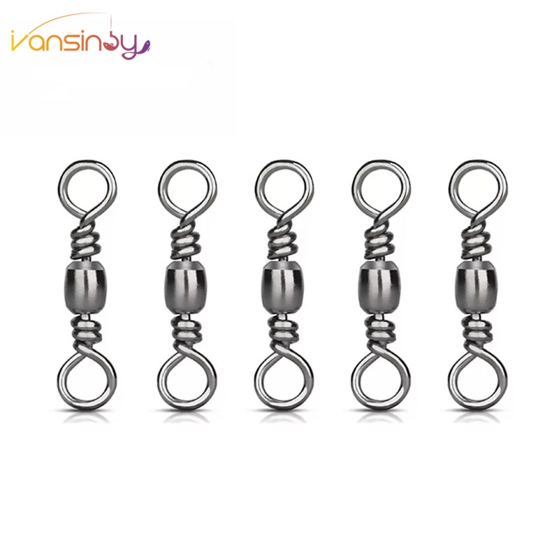 50pcs Fishing Rolling Barrel Swivel Stainless Steel Black Nickel ...