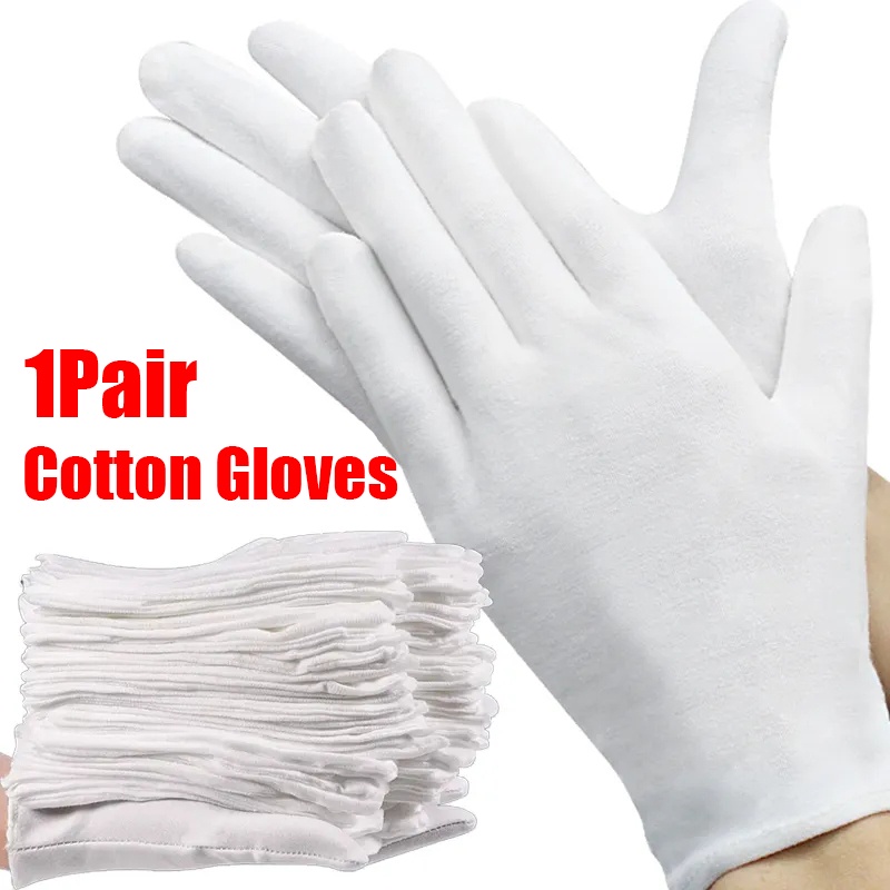 White Cotton Work Gloves/High Stretch Mittens Sweat Absorption Gloves ...