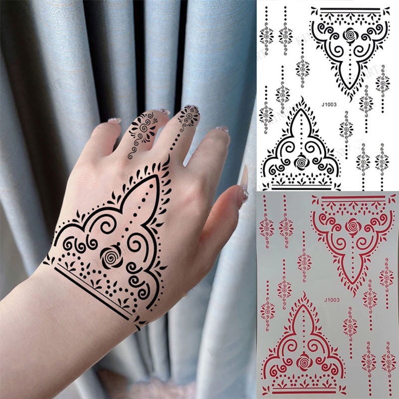 Black Red White Temporary Hand Tattoo Body Art Sticker Indian Wedding ...