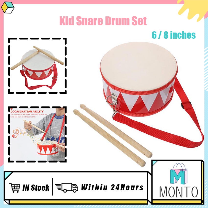 6/8 Inches Snare Drum Wood Toys Beat Instrument Kids Early Educational ...