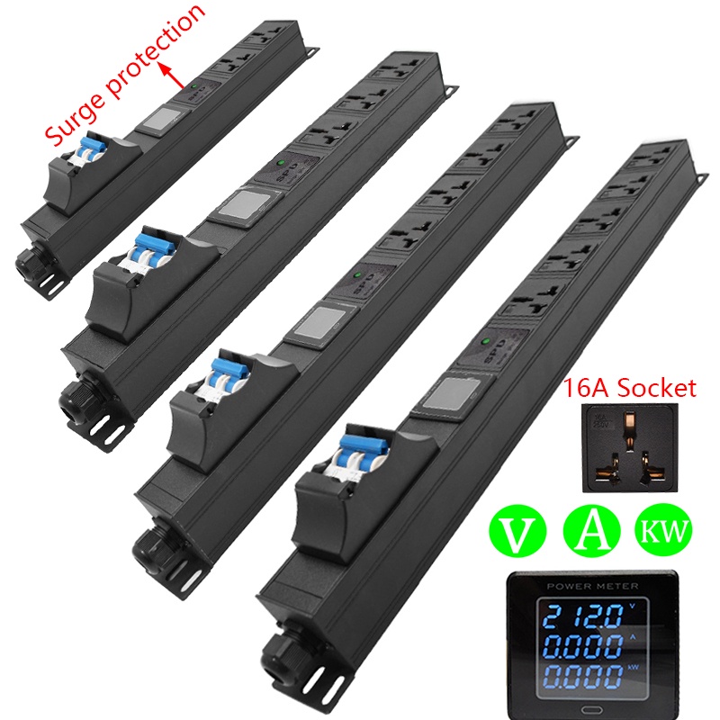 Distribution unit PDU power strip 16A universal hole, digital display of voltage, current, and ...