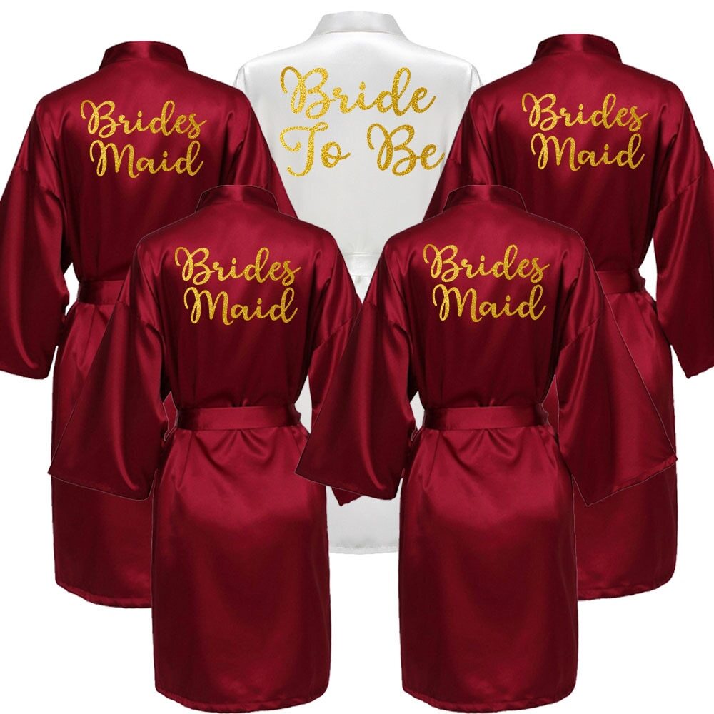 Satin Silk Robes Wedding BathRobe Bride Bridesmaid Dress Women ...