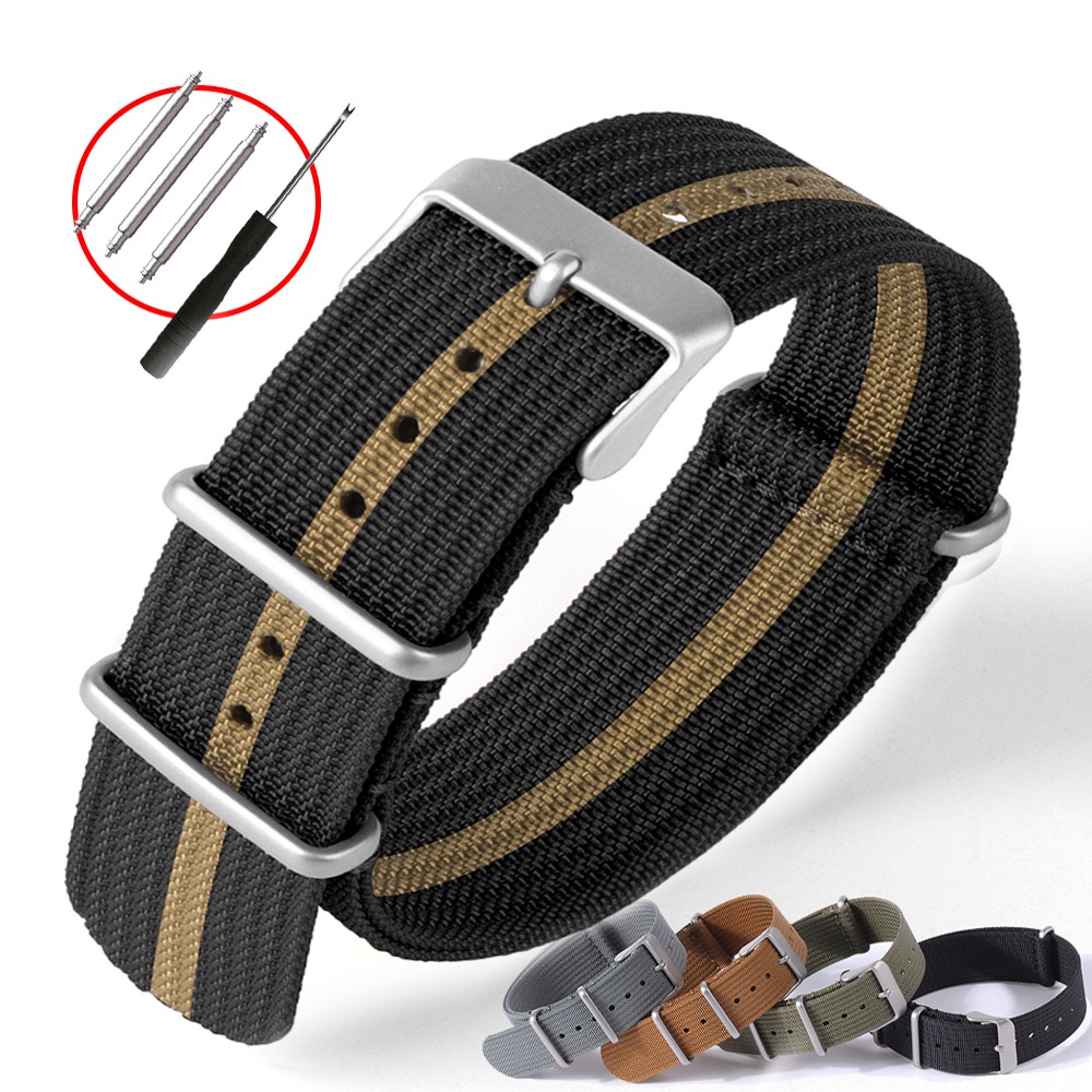 20mm 22mm Nylon Braid Watch Band Strap for Military Ribbed Fabric Men ...