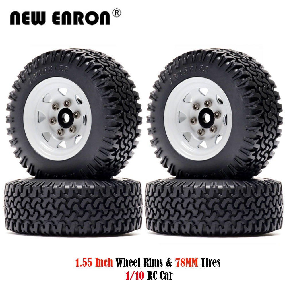 1.55 Rubber Terrain 78mm Tires CNC Alloy Beadlock Wheel Rims for RC Car ...