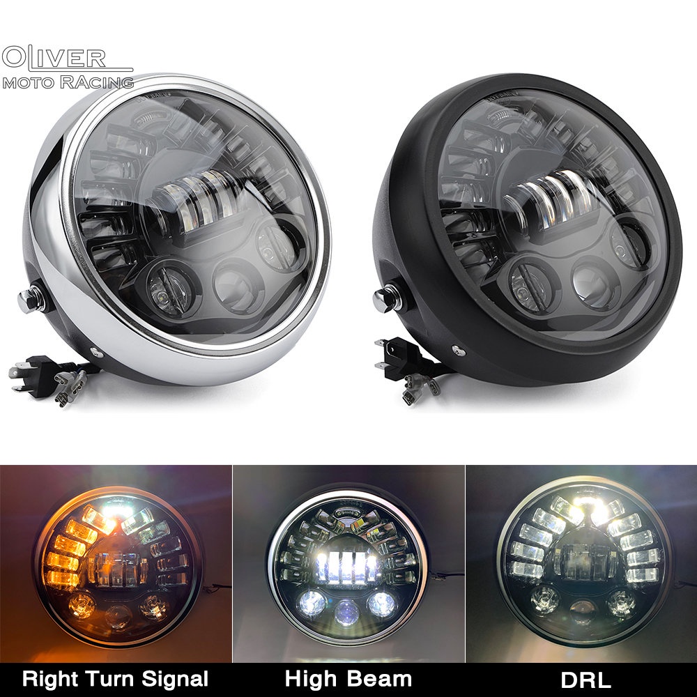 7.5 inch Motorcycle LED Headlight Faro Moto Light Halo White DRL Angel ...