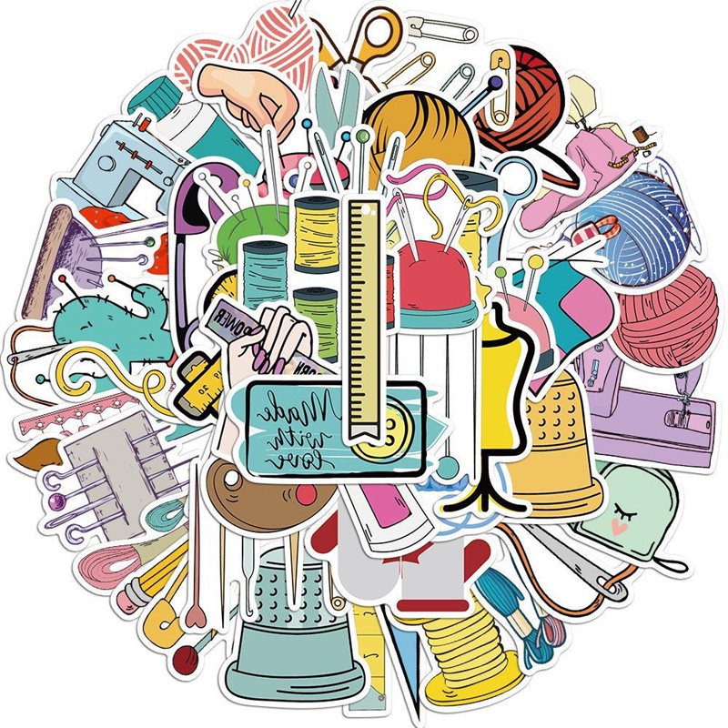 10/50Pcs Cartoon Sewing Machine Stickers Sewing Tools Ruler Scissors ...