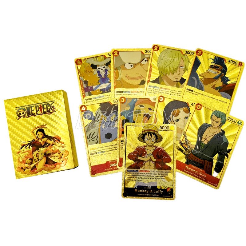55Pcs/Box English Metal Gold Cards Anime Nami Robin Zoro Pattern Game ...