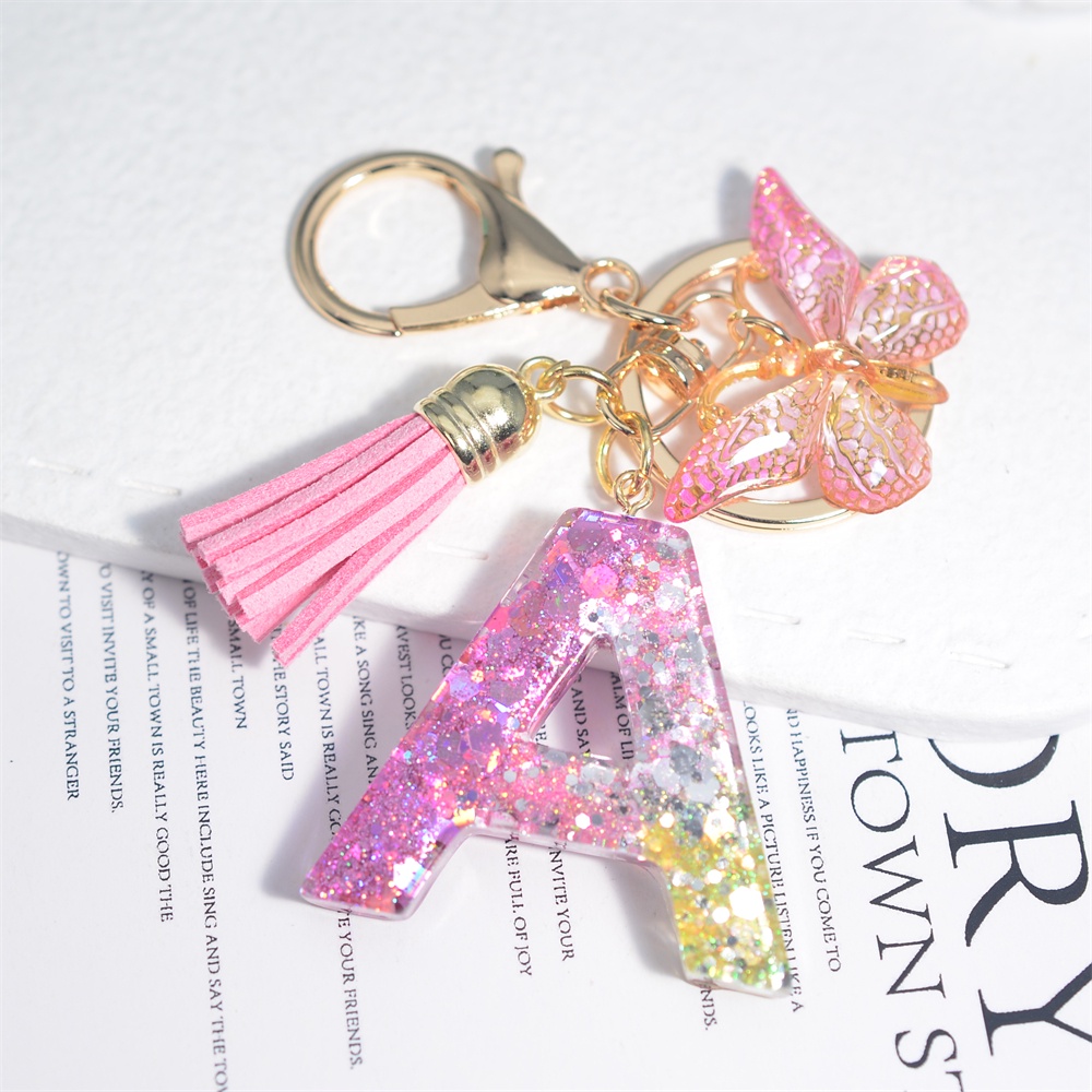 Fashion A-Z Letter Keychains Glitter Sequin Filled 26 Initials Resin ...