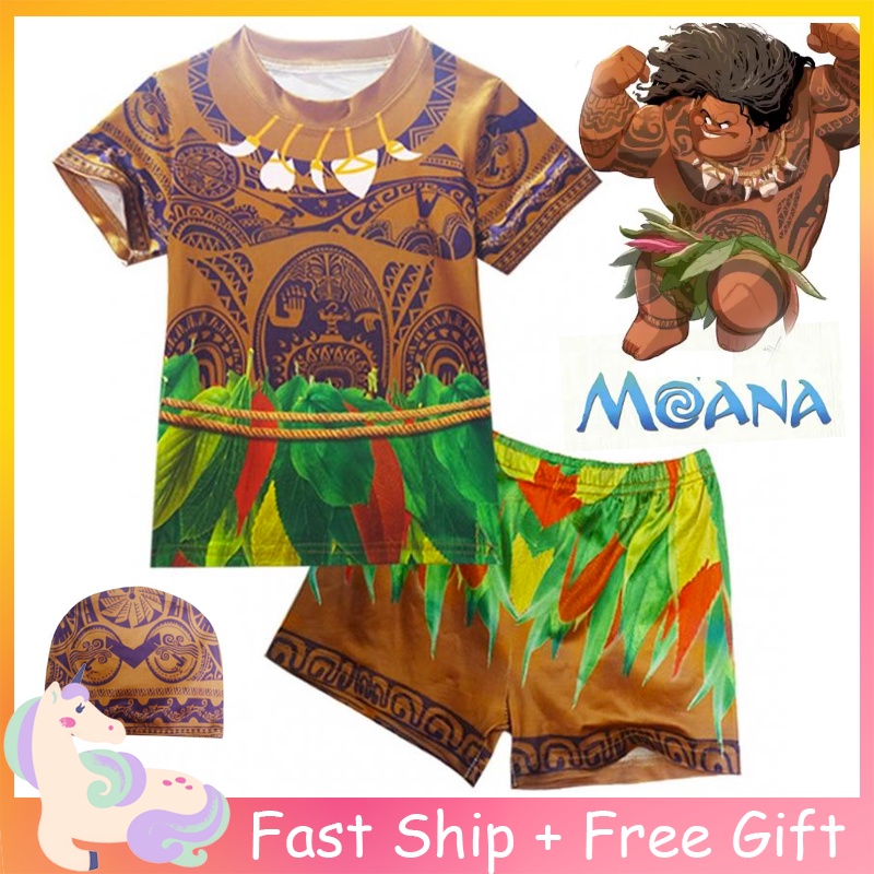 3Pcs Moana Maui Tattoo T-shirt For Boy Shorts Halloween Swimming Suit ...