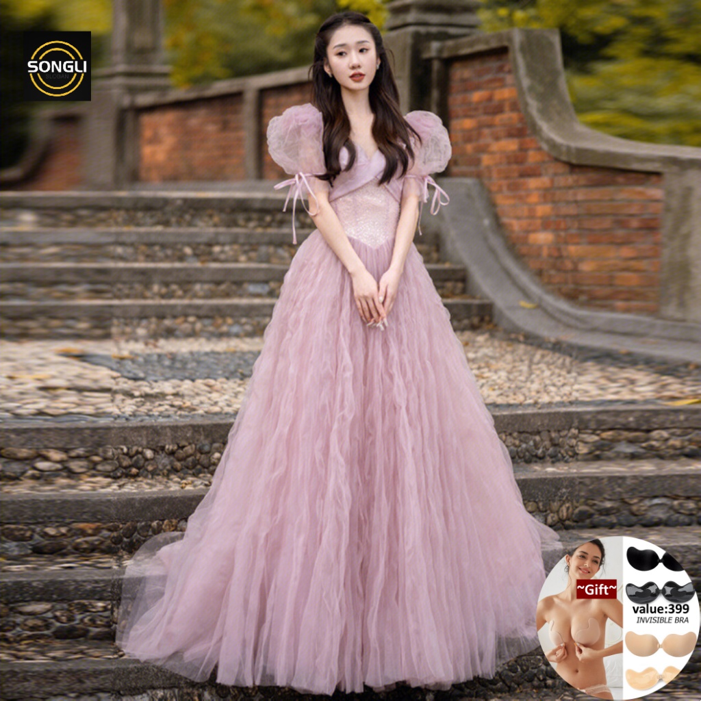 Pink Puff Sleeve Evening Dress Ball Gown For Js Prom Dress New Escaping ...