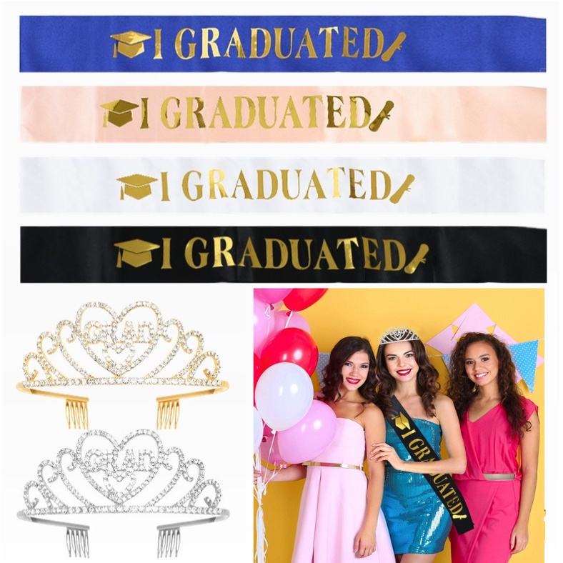 2pcs/set Graduation Tiaras & Sash Graduation Party Decorations, Black ...