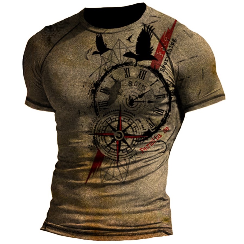 Summer T-Shirt Men's 3D Compass Printing Short-Sleeved Top Navigation ...