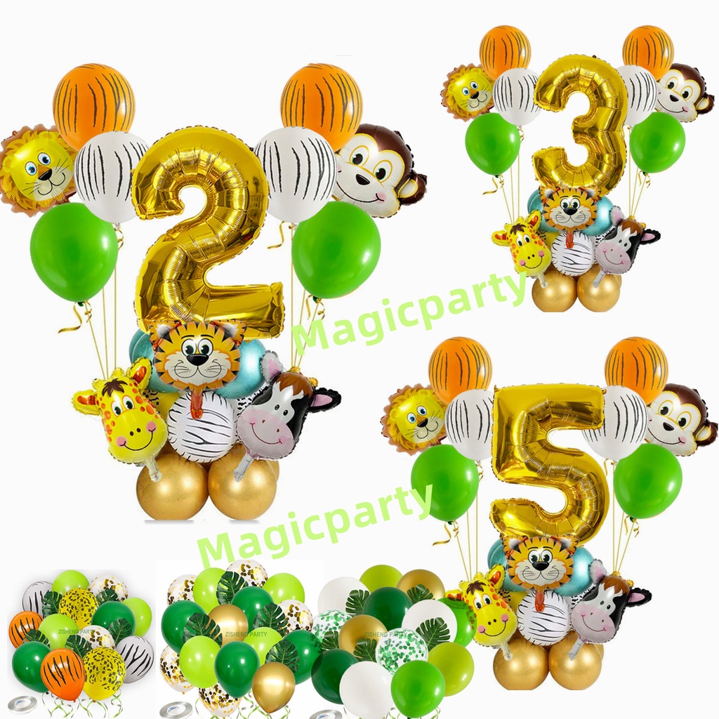 29Pcs Jungle Theme Party Balloons Jungle Safari Animal Print Green ...