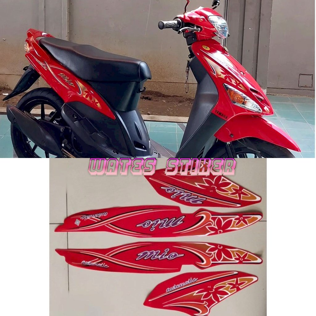 MERAH Striping Decal Polet Sticker yamaha mio 2004 2005 red motorbike Sticker list best standard ...