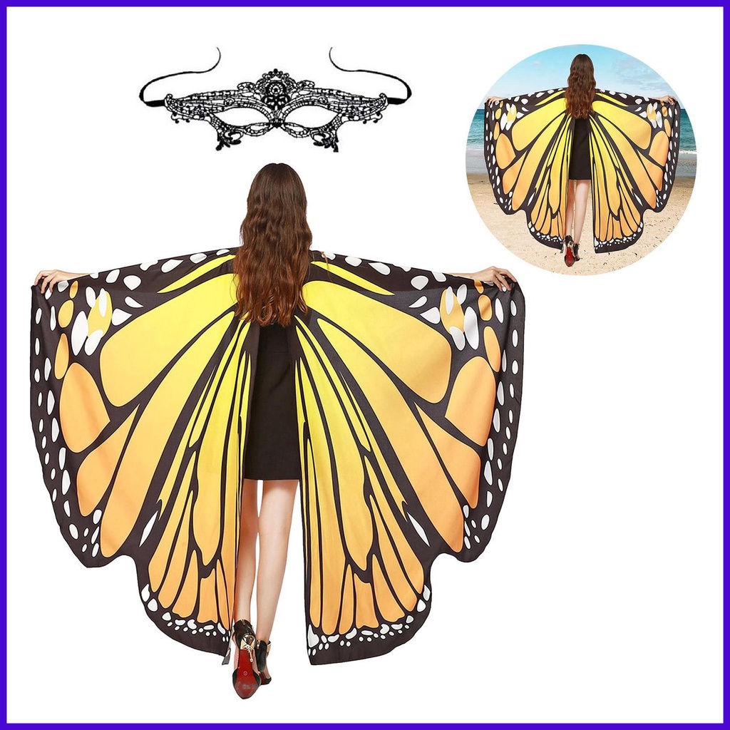 Butterfly Wings Shawl Soft Polyester Fairy Monarch Costume Cape With ...