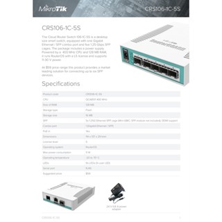 MikroTik CRS106-1C-5S - Managed Switch with (5) 1G SFP Ports, (1) Gigabit RJ45 Ethernet Port ...