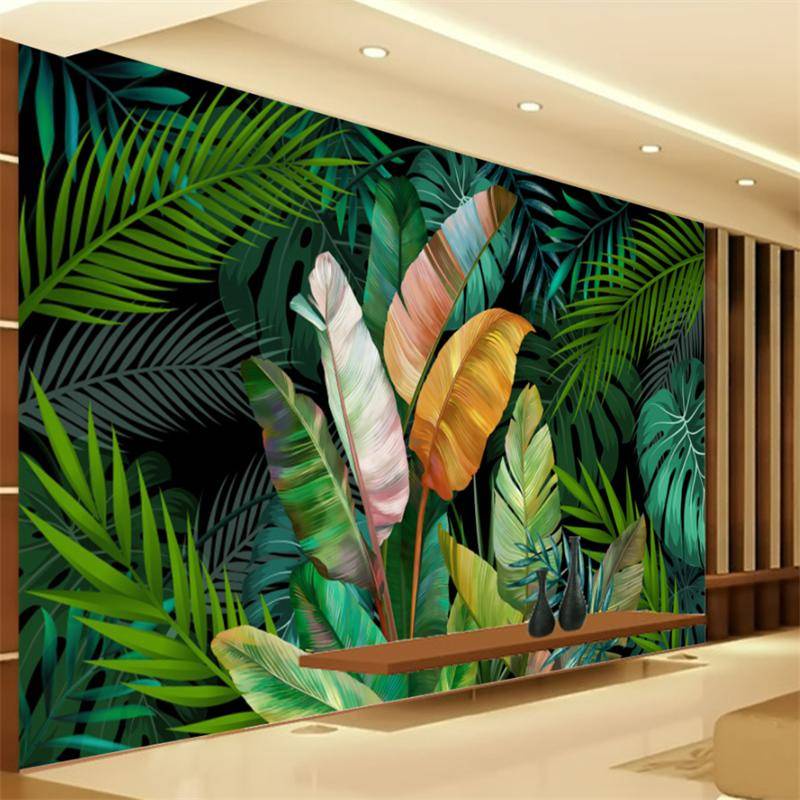 Custom Tropical Plants Green Banana Leaves Wallpaper Mural Living Room ...