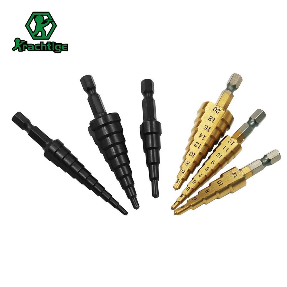 Krachtige 3Pcs Step Drill Bit Set Metric High Speed Steel Titanium Nitride Step Drill Bit Total ...