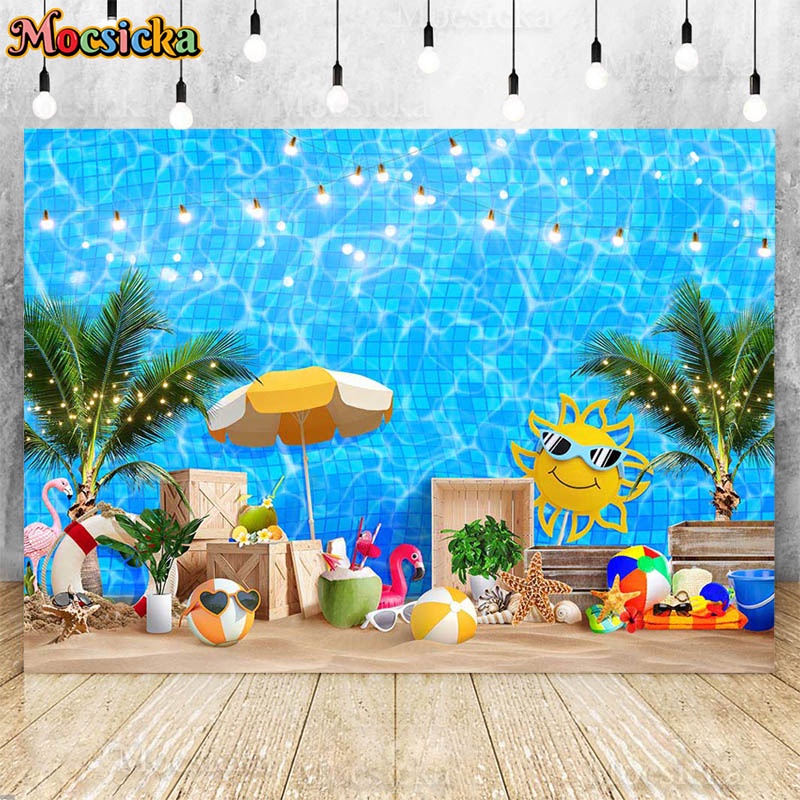Holiday Pool Party Backdrops Photography Hawaii Summer Sandy Beach Kids ...