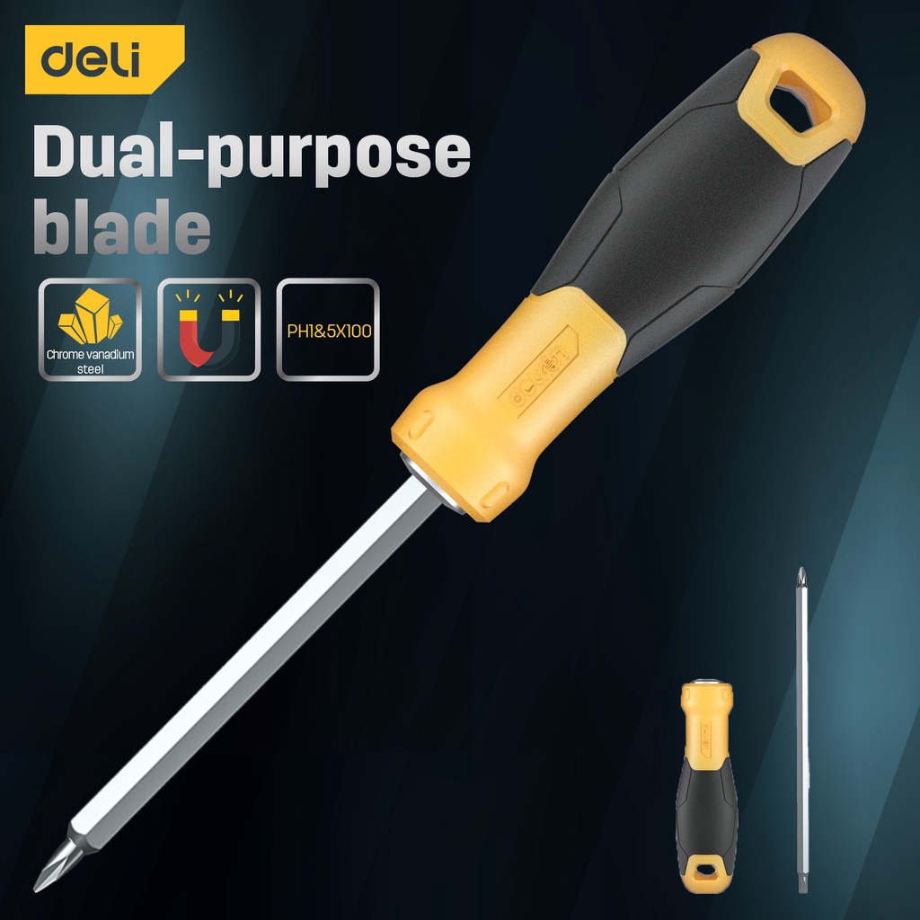 Deli Tool 2-In-1 Screwdriver Dual-Purpose Philip Flat Screwdriver Set | Shopee Philippines