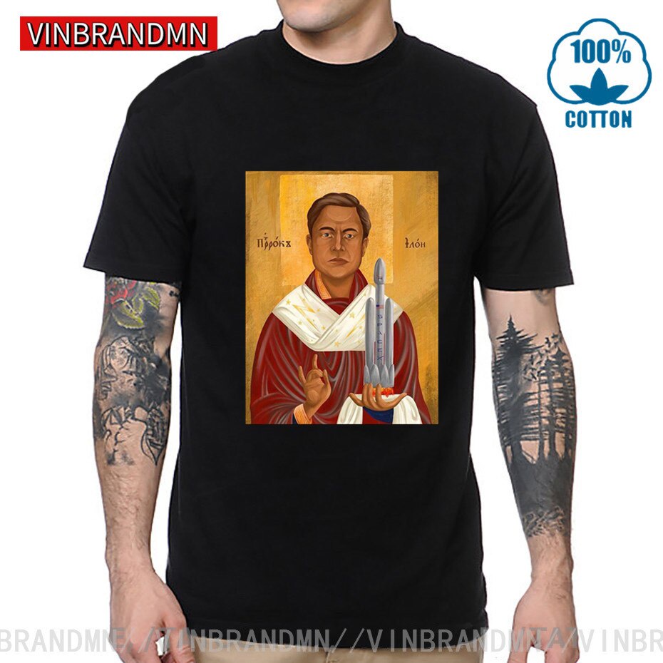 Funny Elon Musk in Saint T Shirt Vintage StarmanX T-shirts Men SpaceX ...