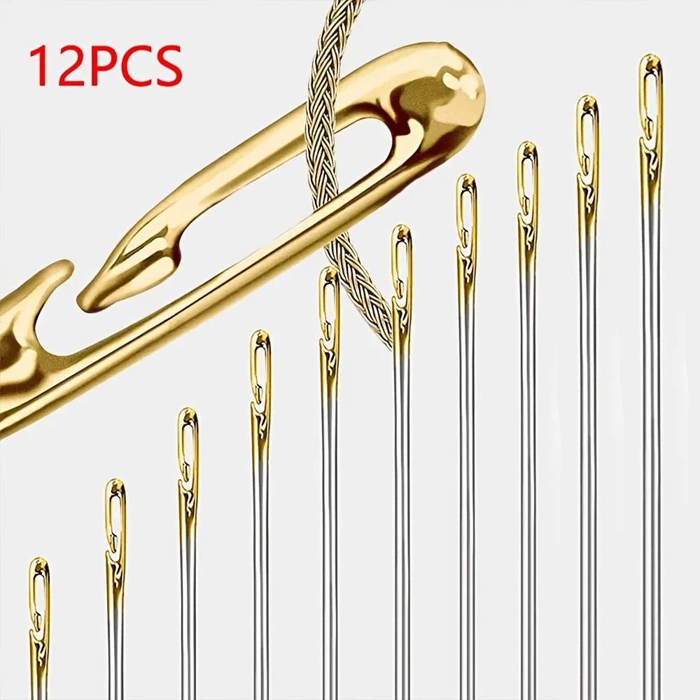12pcs Set Blind Sewing Needles Elderly Big Hole Stainless Steel Needle