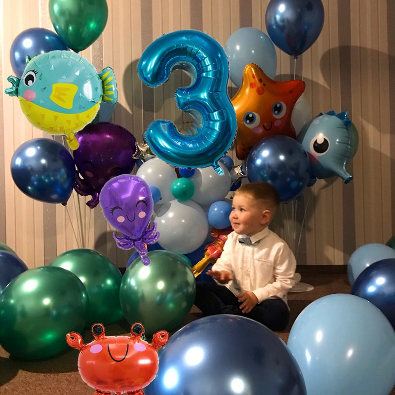 Marine Animal Theme Balloon Seahorse Starfish Puffer Aluminum Film ...