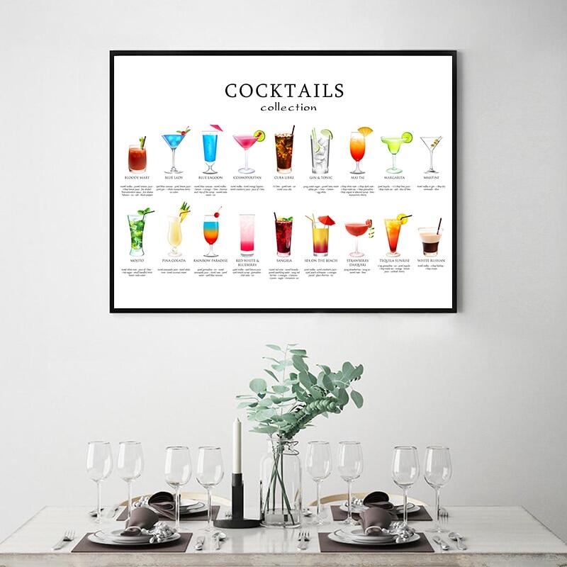 Cocktail Recipe Poster Art Print Kitchen Wall Decoration Cocktail Lover ...