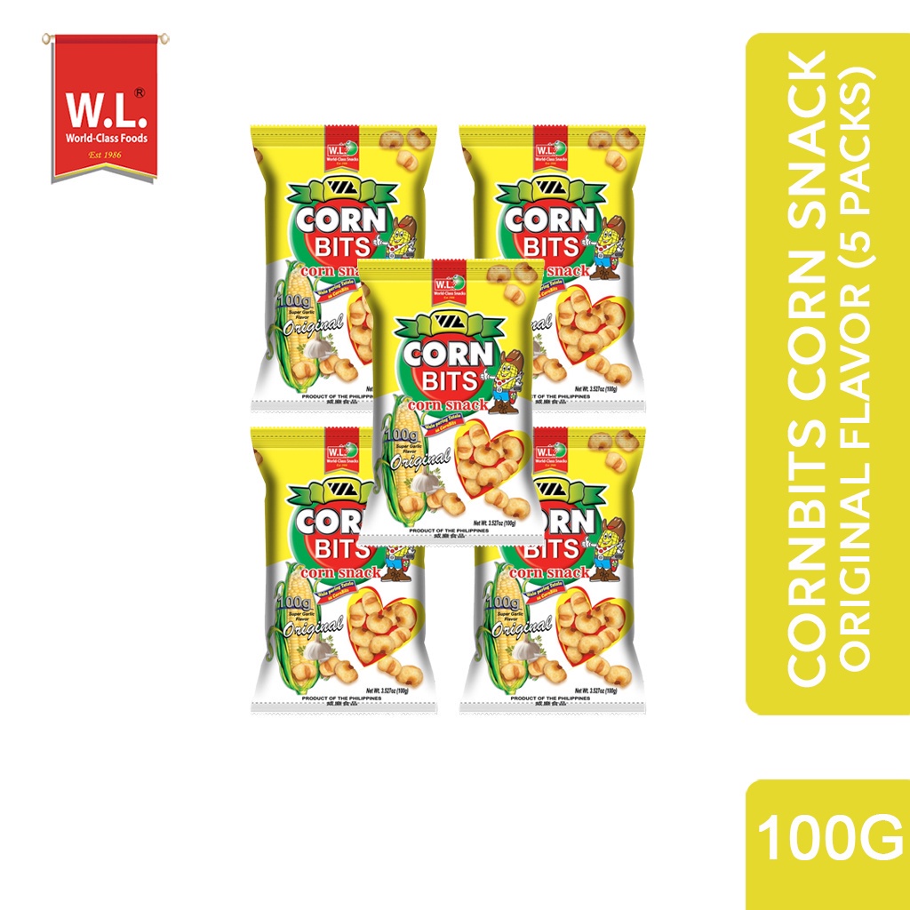 WL FOODS Corn Bits Corn Snack Super Garlic 100g x 5's | Shopee Philippines