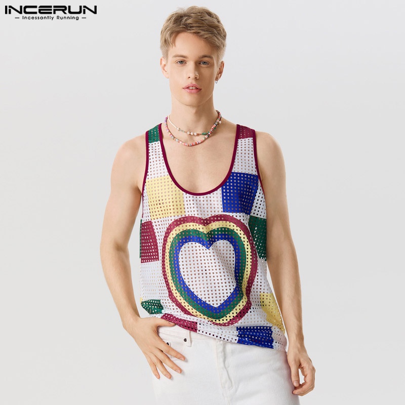 INCERUN Love Colorful Mesh Printing Perspective Tank Top | Shopee ...