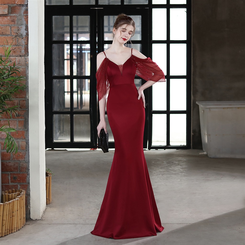 White/Black/Wine Red/Champagne/Navy Blue Bridal Wedding Toast Dress Off ...
