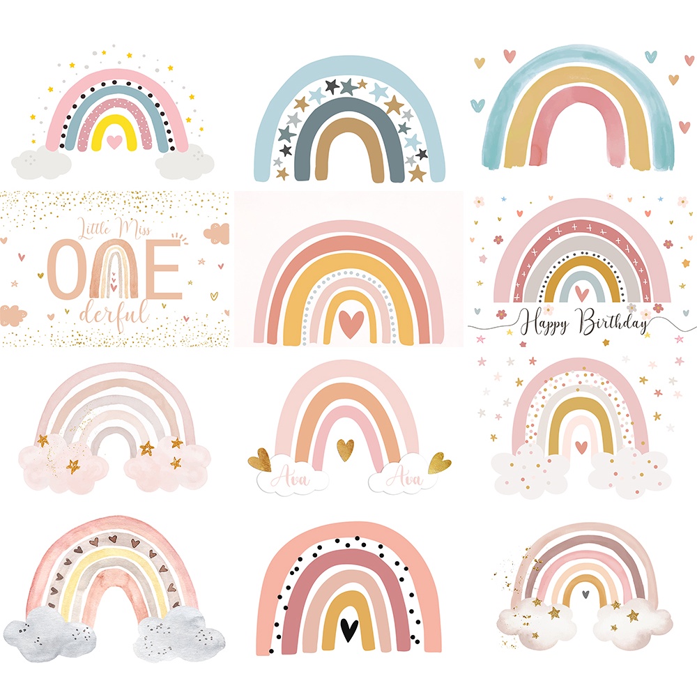 Photography Background Pink Blue Boho Rainbow Girls Boys Birthday Party ...